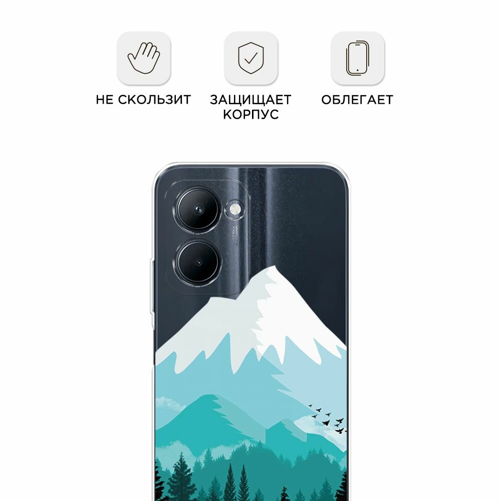 Чехол на Realme C33 / Реалми С33 с принтом "Синяя снежная гора", прозрачный — фото 1