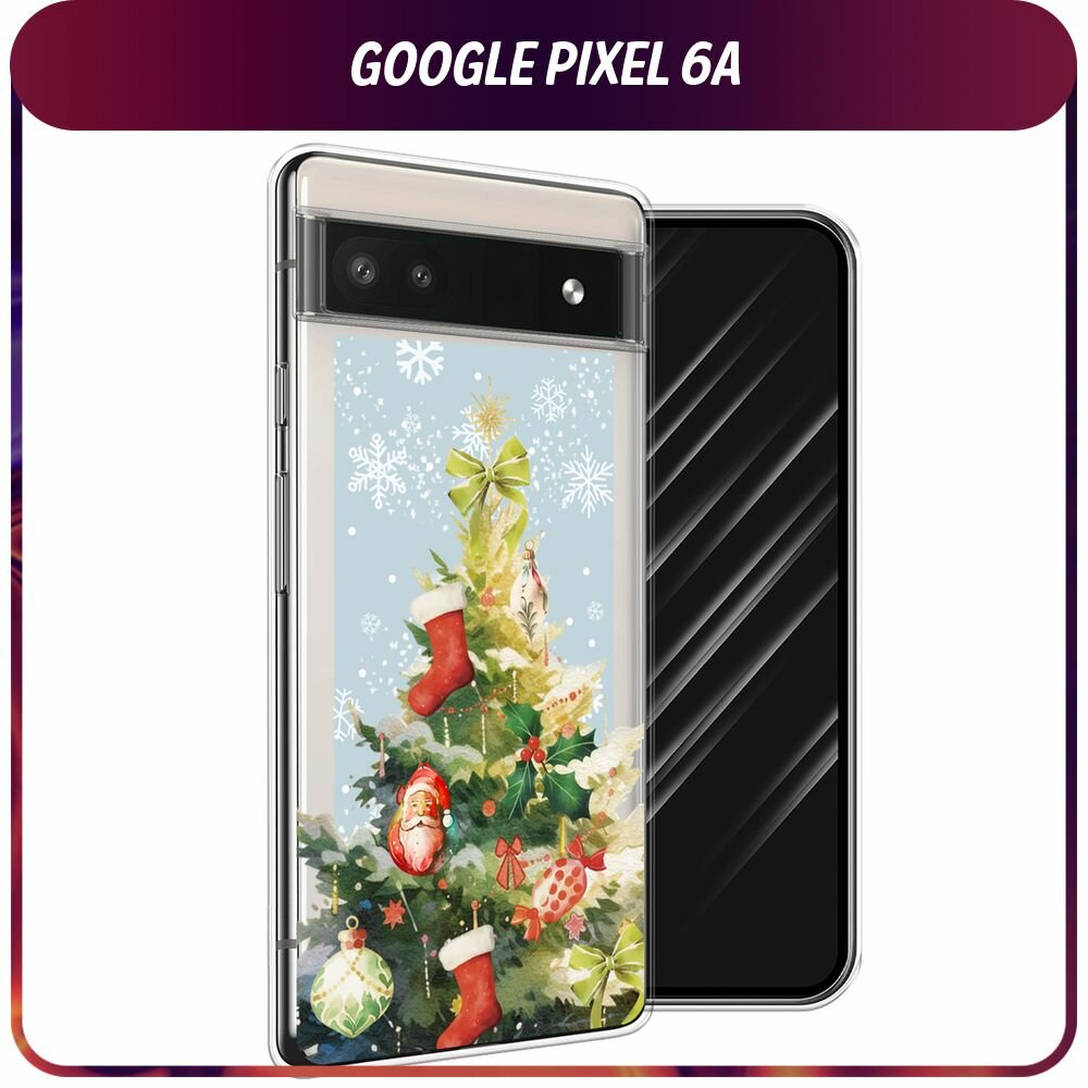 Чехол на Google Pixel 6A / Гугл Пиксель 6A с принтом Нарядная ель акварель, прозрачный