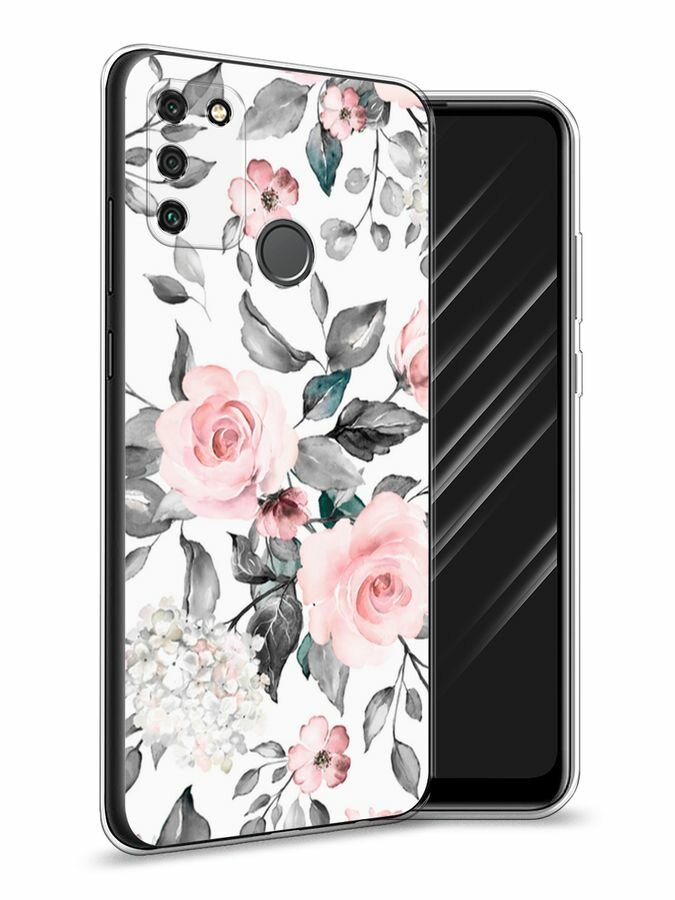 Силиконовый чехол на Honor 9A / Хонор 9А с принтом "Розы на белом"