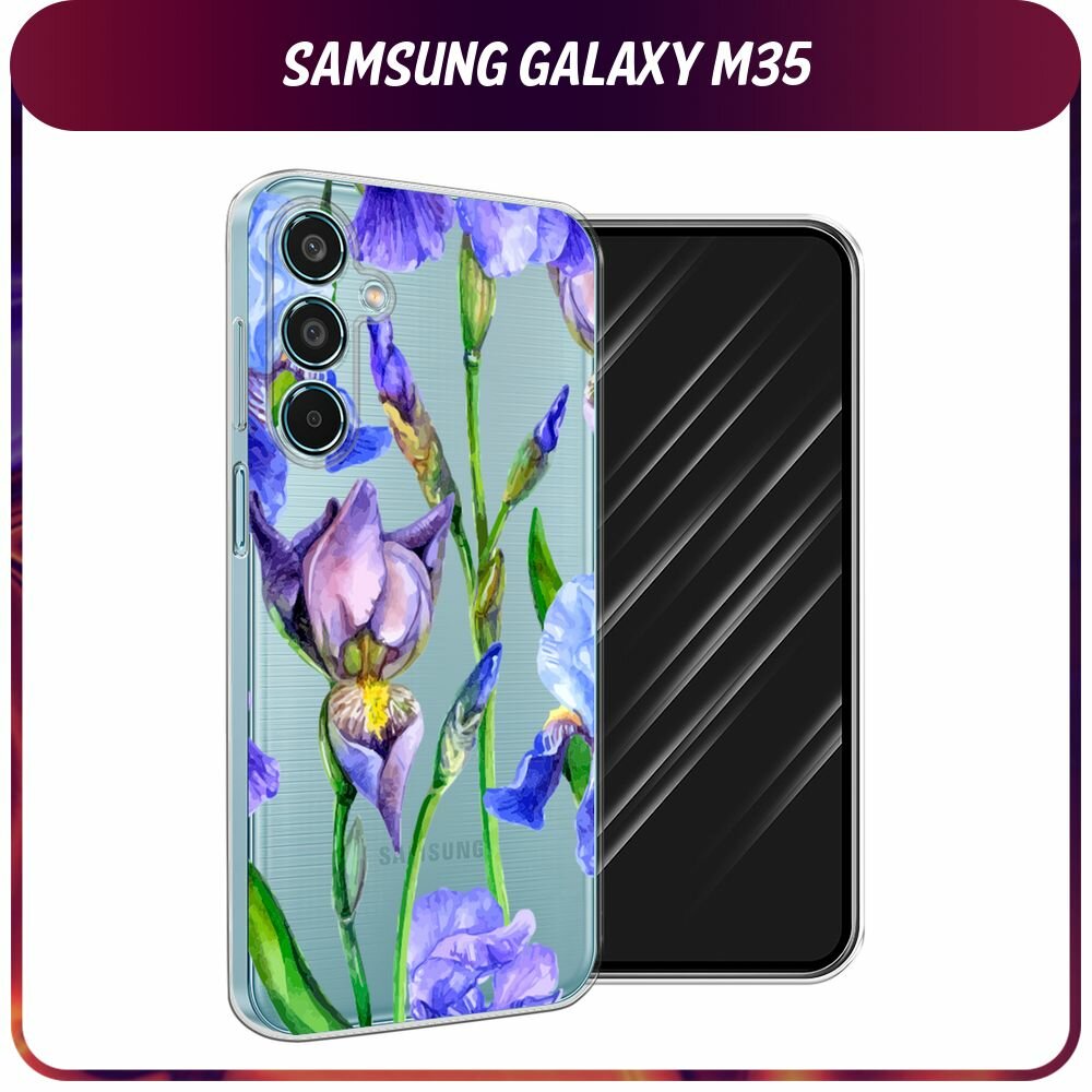 Чехол на Samsung Galaxy M35 / Самсунг Галакси M35 с принтом "Синие ирисы", прозрачный