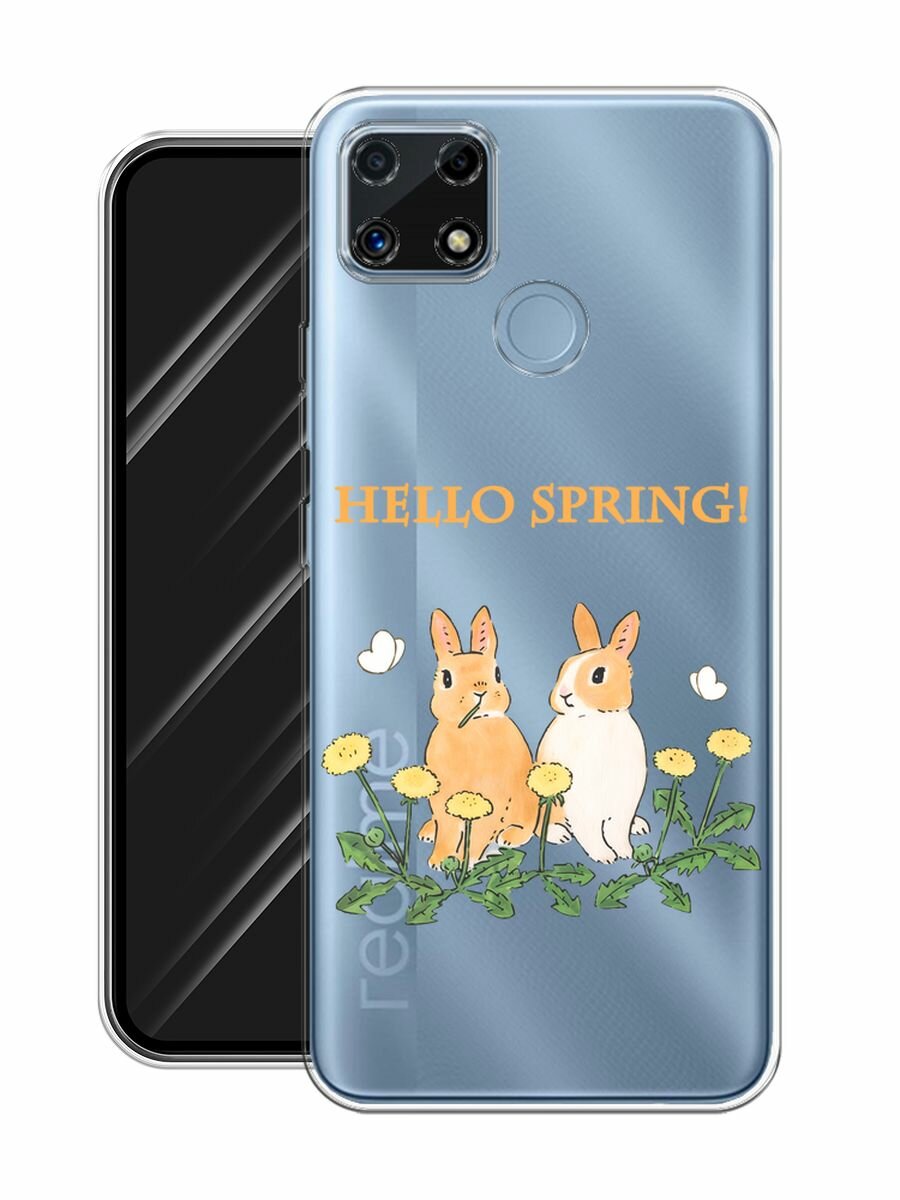 Чехол на Realme C25/C25s / Реалми С25/C25s с принтом "Весенние кролики", прозрачный — фото 1
