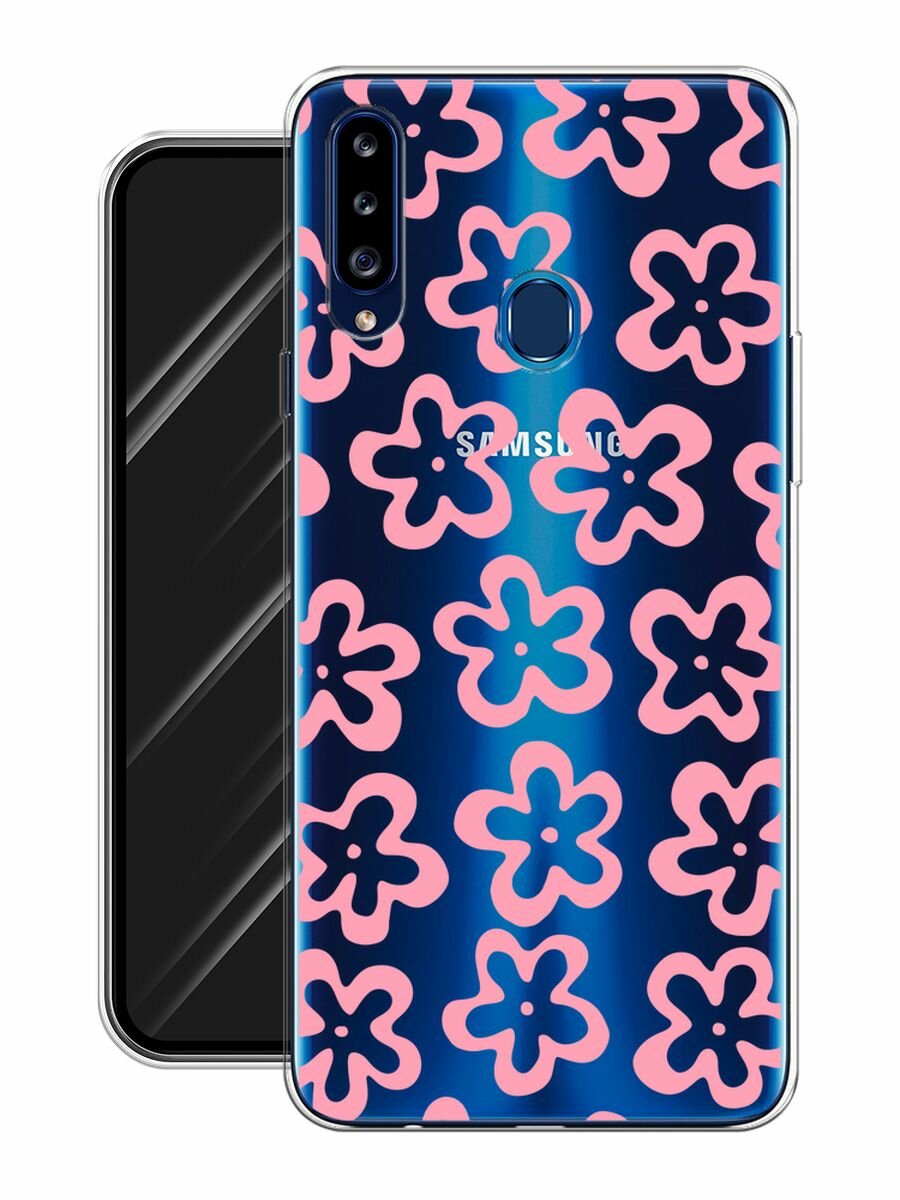 Чехол на Samsung Galaxy A20s / Самсунг Галакси A20s с принтом "Простые розовые цветочки", прозрачный — фото 1