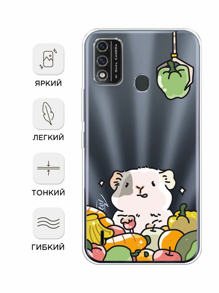 Чехол на Itel A48 / Ител А48 с принтом "Пирующая морская свинка", прозрачный — фото 1