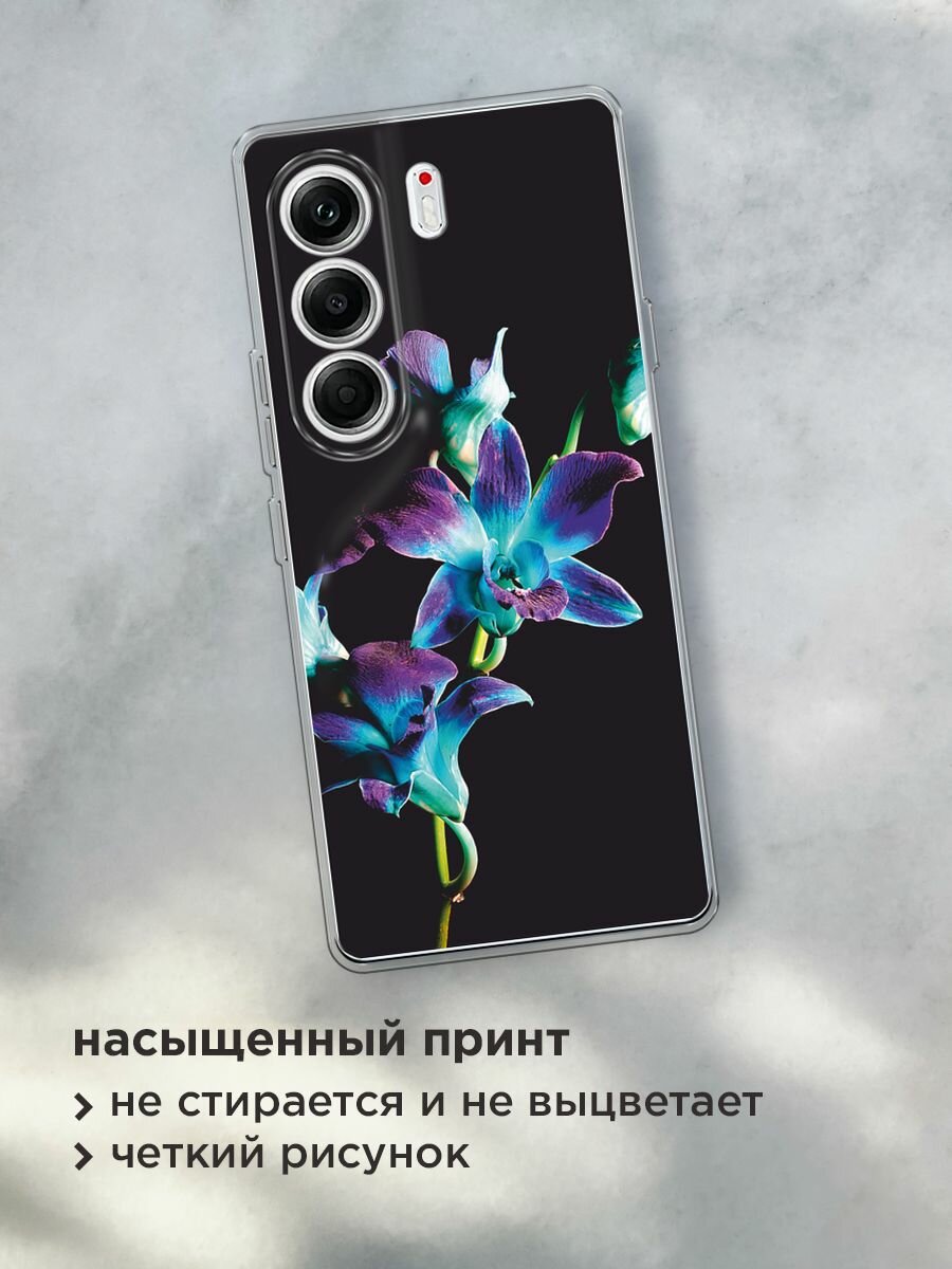 Чехол на Tecno Camon 40 Pro 5G / Текно Камон 40 Про 5G с принтом "Синий цветок на черном" — фото 1