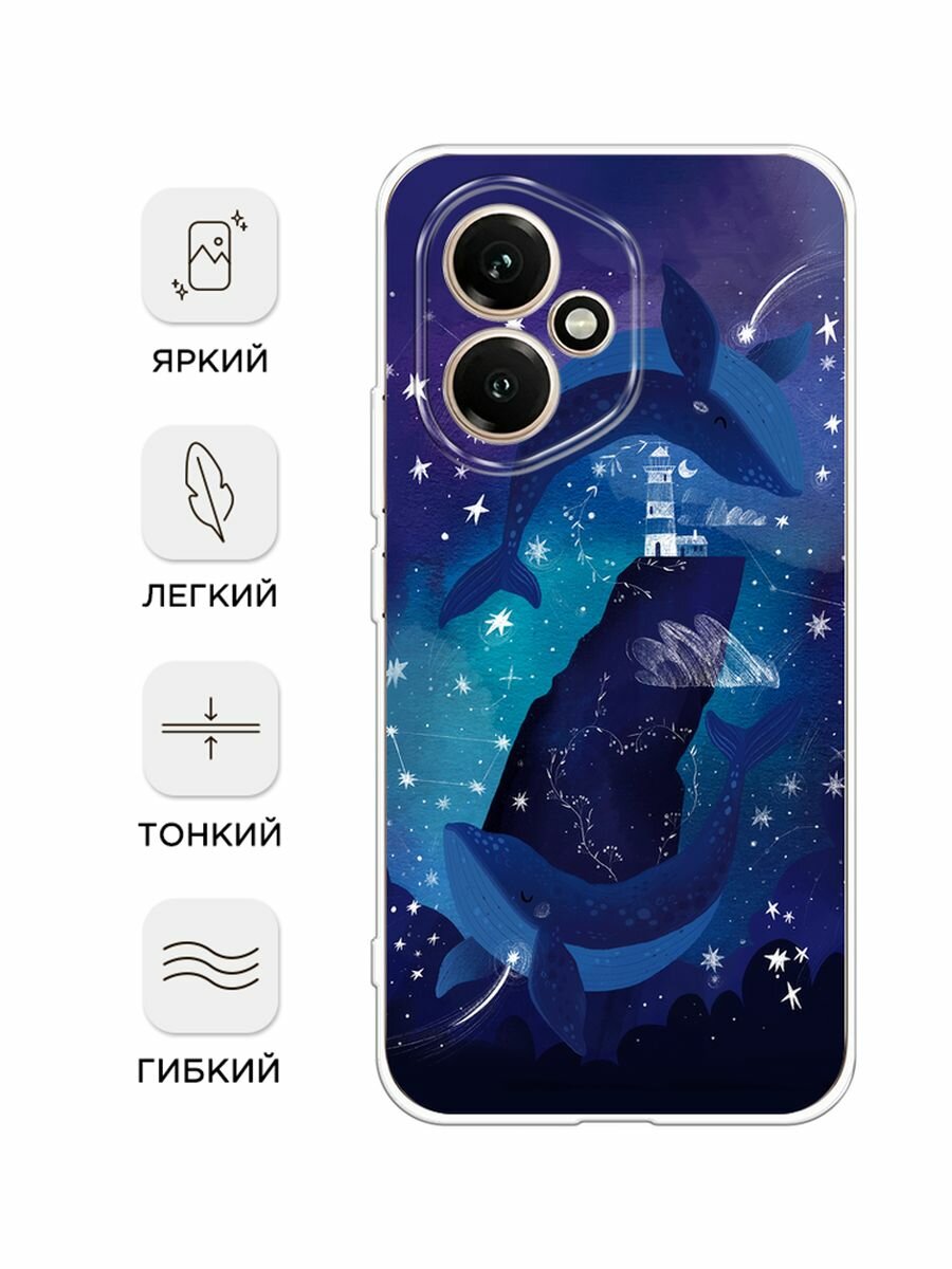 Силиконовый чехол на Honor 400 / Хонор 400 с принтом "Ночные киты" — фото 1