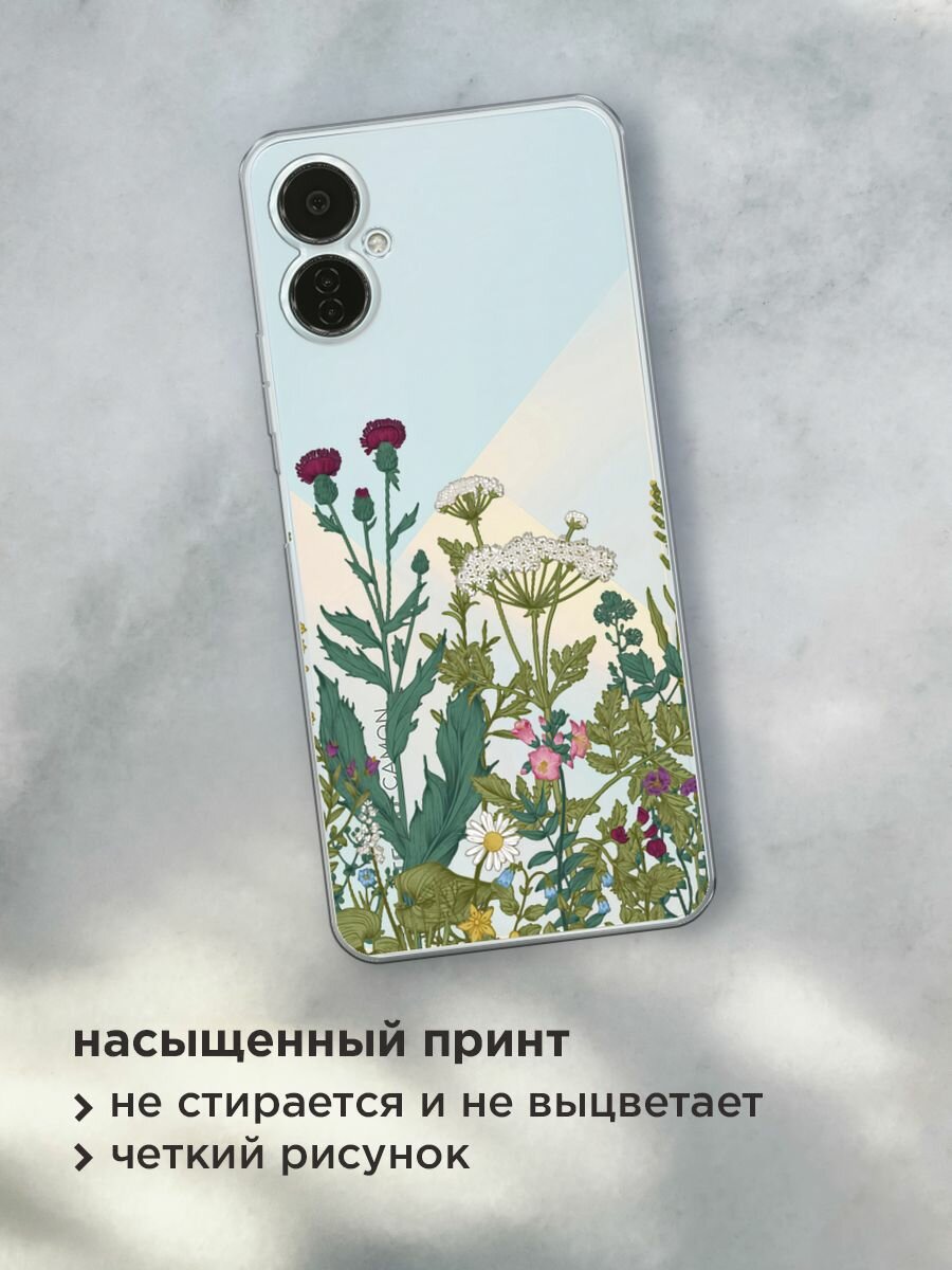 Чехол на Tecno Camon 19 Neo / Техно Камон 19 Нео с принтом "Дикие полевые цветы", прозрачный — фото 1