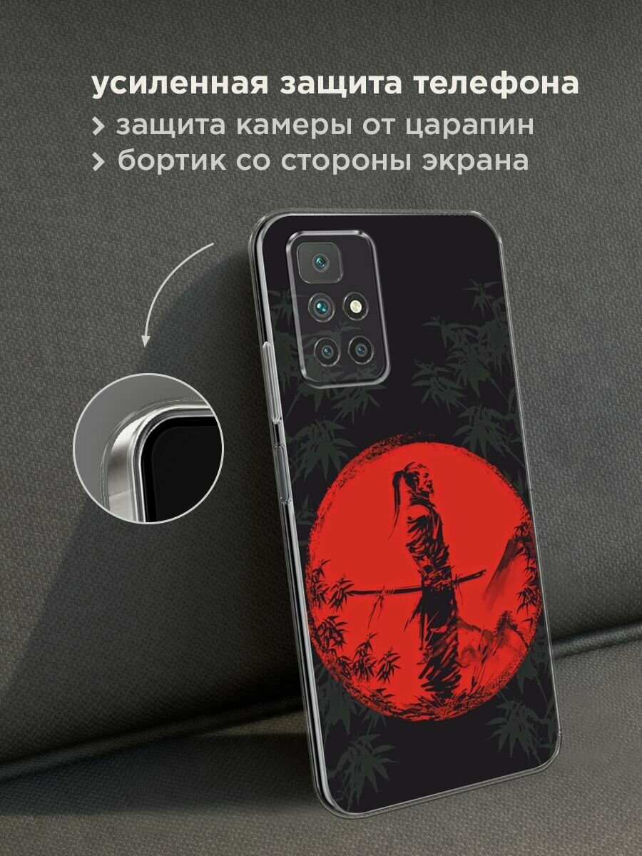 Чехол на Xiaomi Redmi 10 / Сяоми Редми 10 с принтом "Самурай на красном фоне" — фото 1