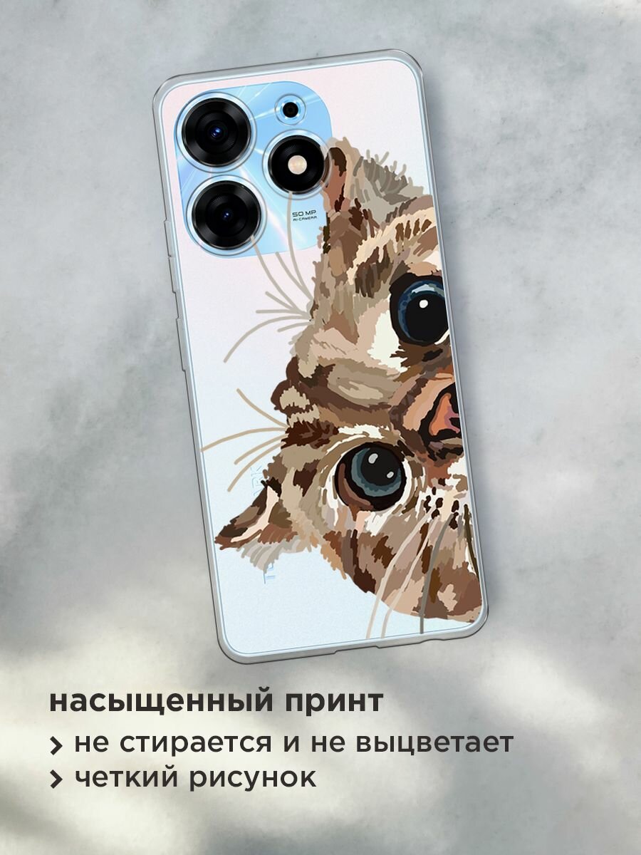 Чехол на Tecno Spark 10 Pro / Текно Спарк 10 Про с принтом "Любопытный кот", прозрачный — фото 1