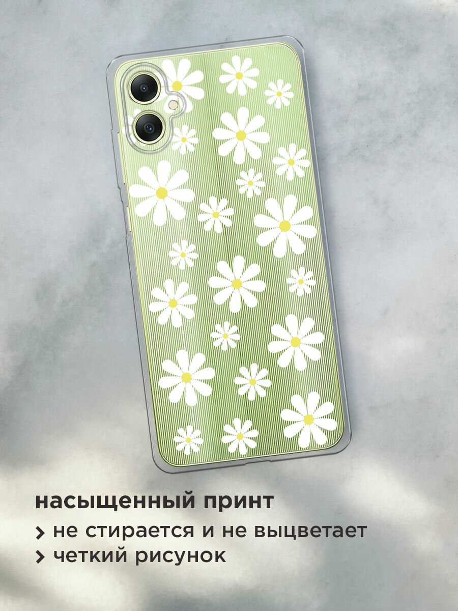 Чехол на Samsung Galaxy A06 / Самсунг Галакси А06 с принтом "Большие ромашки", прозрачный — фото 1