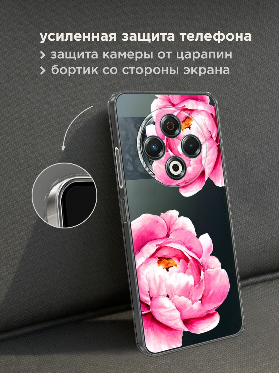Чехол на Tecno Spark 30 / Текно Спарк 30 с принтом "Open peonies", прозрачный — фото 1