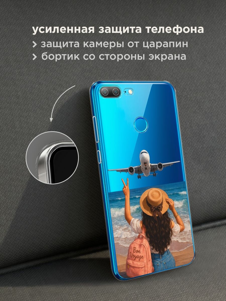 Чехол на Honor 9 Lite / Хонор 9 Лайт с принтом "Bon Voyage", прозрачный — фото 1