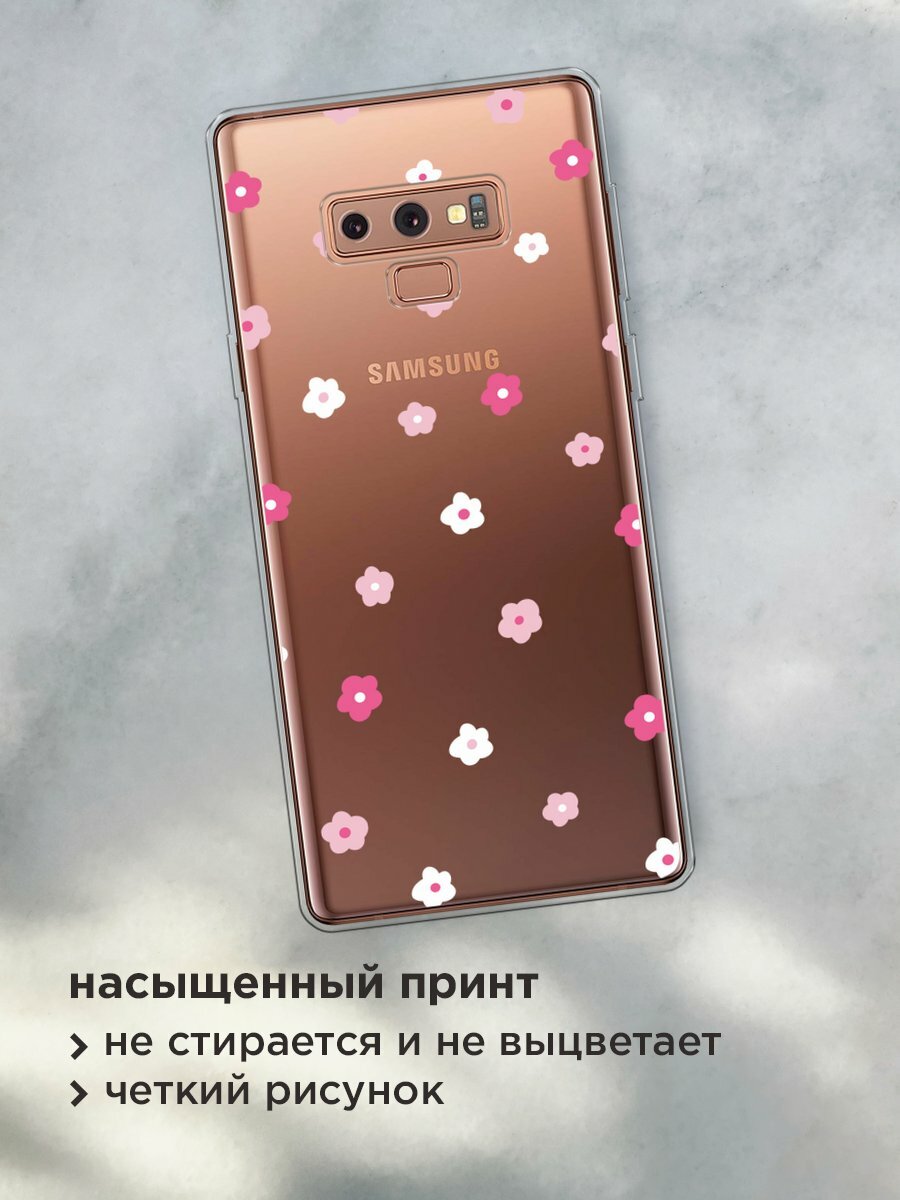 Чехол на Samsung Galaxy Note 9 / Самсунг Галакси Нот 9 с принтом "Весенние цветочки рисунок", прозрачный — фото 1
