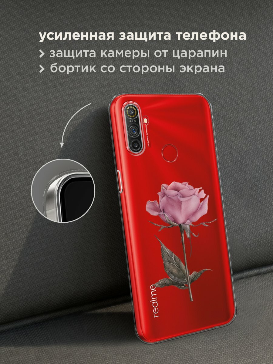 Чехол на Realme C3 / Реалми C3 с принтом "Меланхоличная роза", прозрачный — фото 1