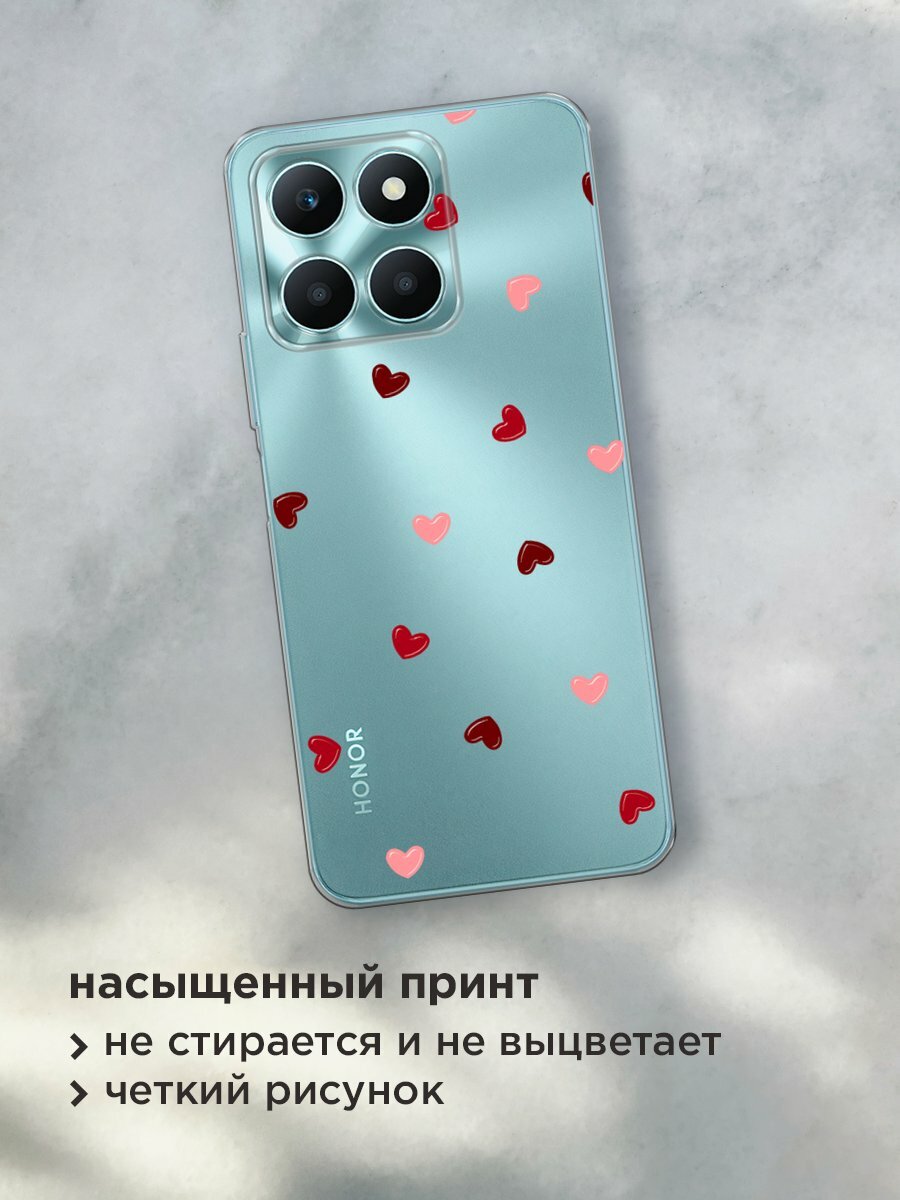 Чехол на Honor X6A / Хонор X6A с принтом "Бордовые сердечки 2" — фото 1