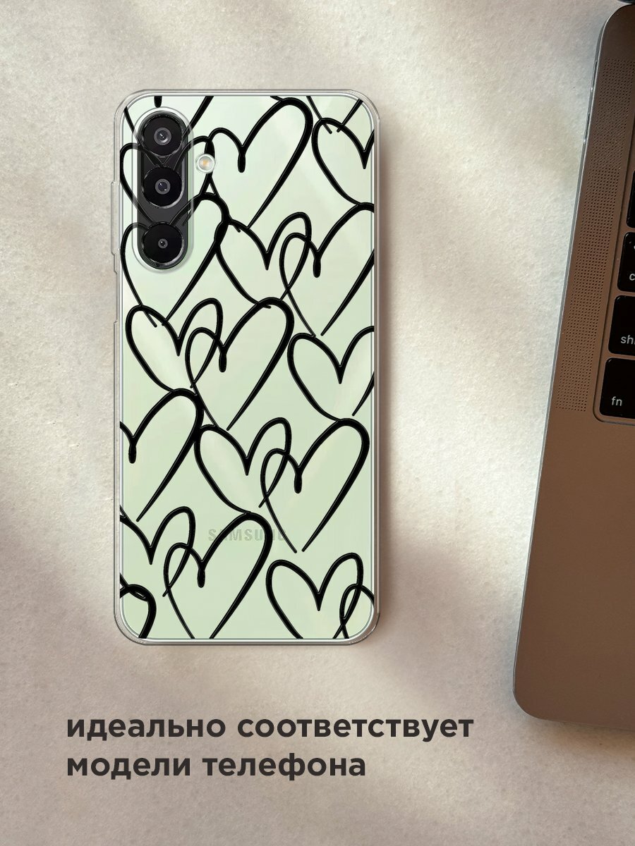 Чехол на Samsung Galaxy M16 / Самсунг Галакси М16 с принтом "Hearts doodle black 1" — фото 1