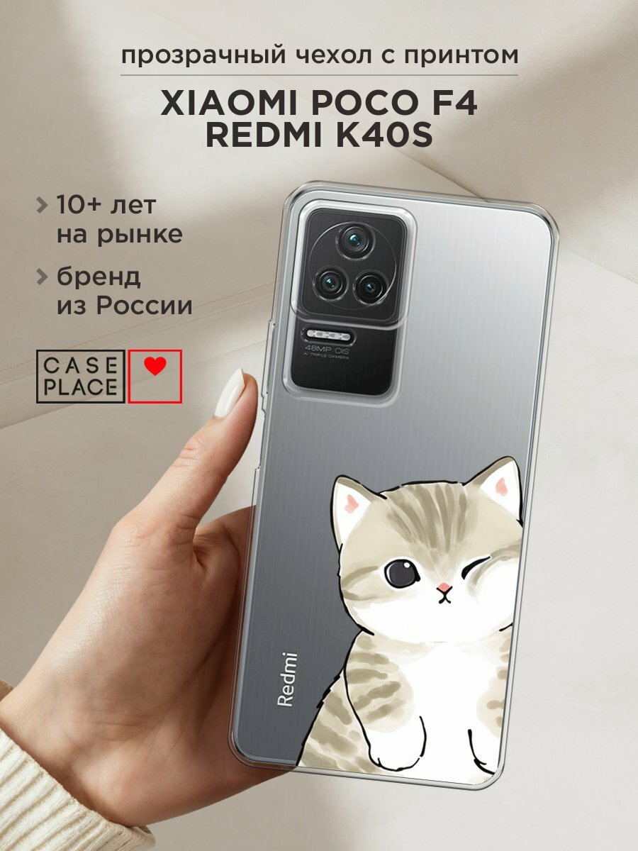 Чехол на Xiaomi Redmi K40S / Сяоми Редми K40S с принтом "Пухлый котик", прозрачный