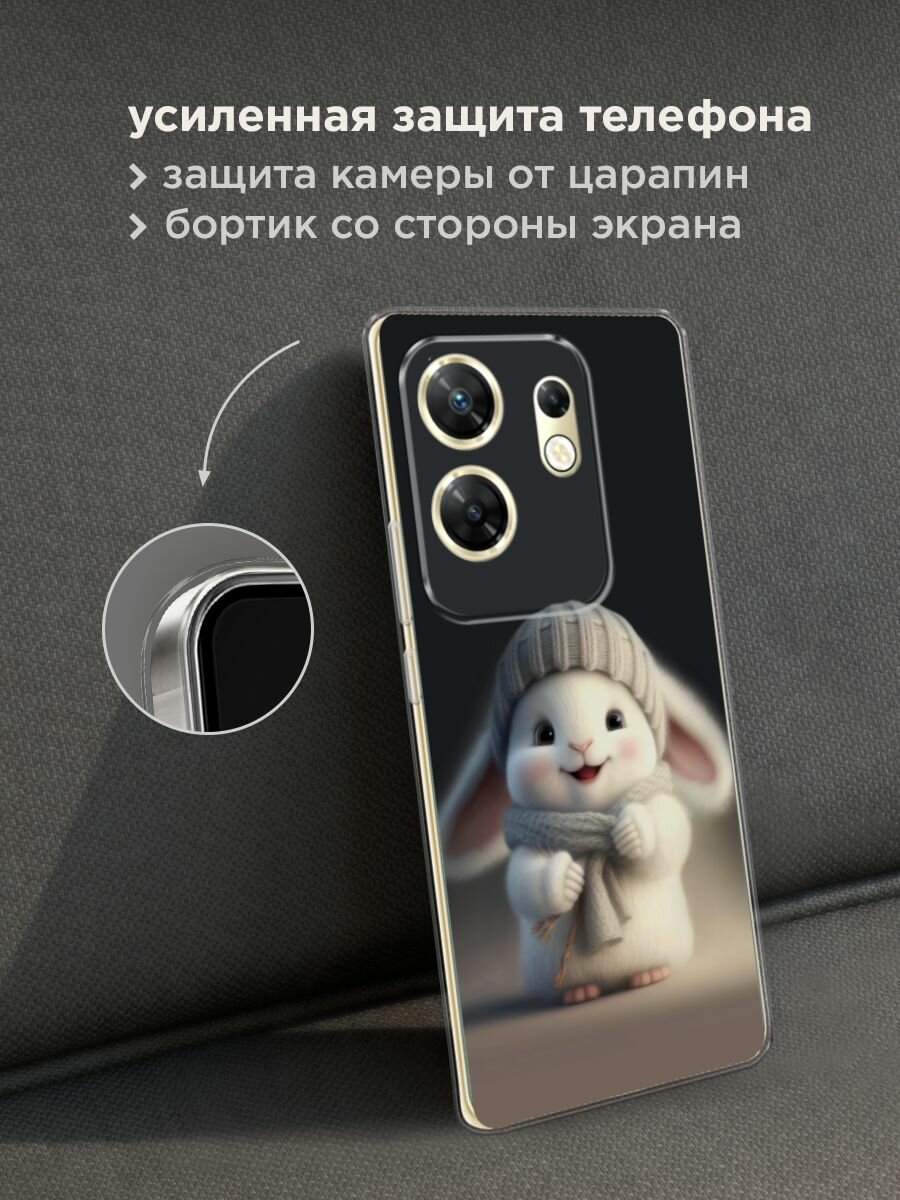 Чехол на Infinix Zero 30 4G / Инфиникс Зеро 30 4G с принтом "Белый крольчонок в шапке" — фото 1