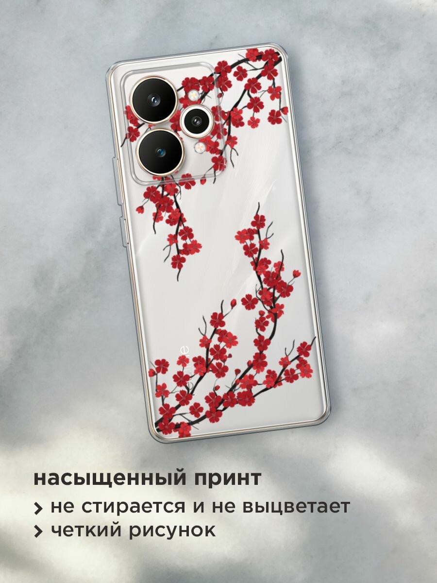 Чехол на Realme 15 / Реалми 15 с принтом "Красная сакура", прозрачный — фото 1