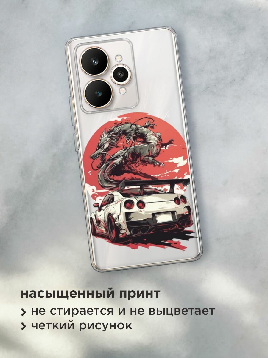 Чехол на Realme 15 / Реалми 15 с принтом "Car and dragon", прозрачный — фото 1