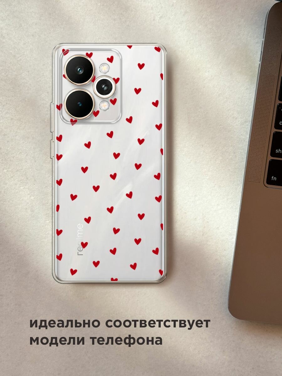 Чехол на Realme 15 Pro / Реалми 15 Про с принтом "Red hearts", прозрачный — фото 1