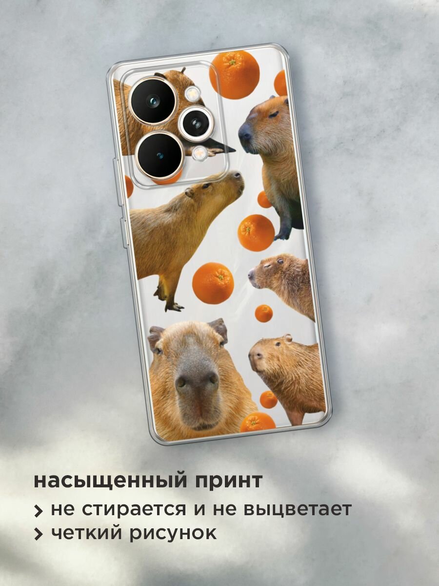 Чехол на Realme 15 Pro / Реалми 15 Про с принтом "Капибара и апельсины", прозрачный — фото 1