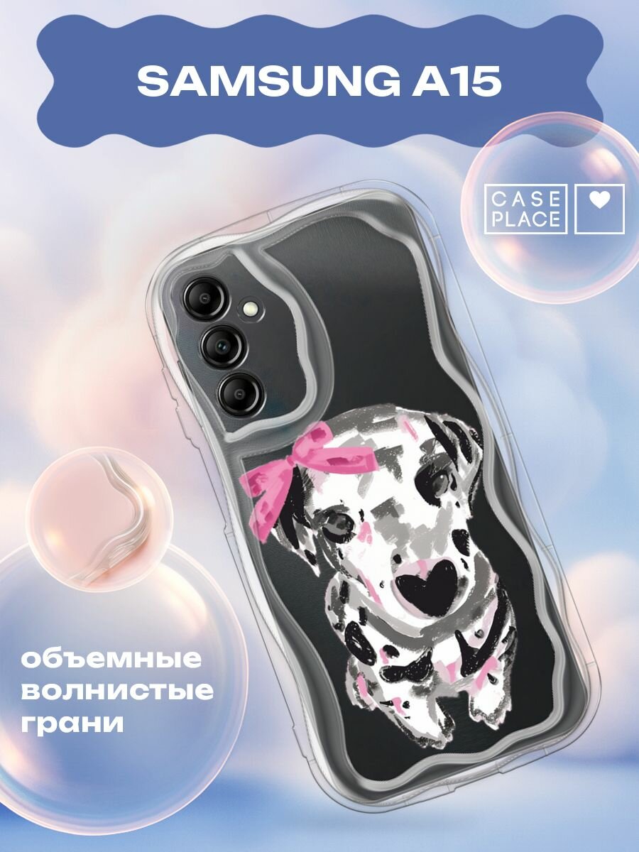 Чехол на Samsung Galaxy A15 / Самсунг А15 с принтом "Далматинец с бантиком 3"
