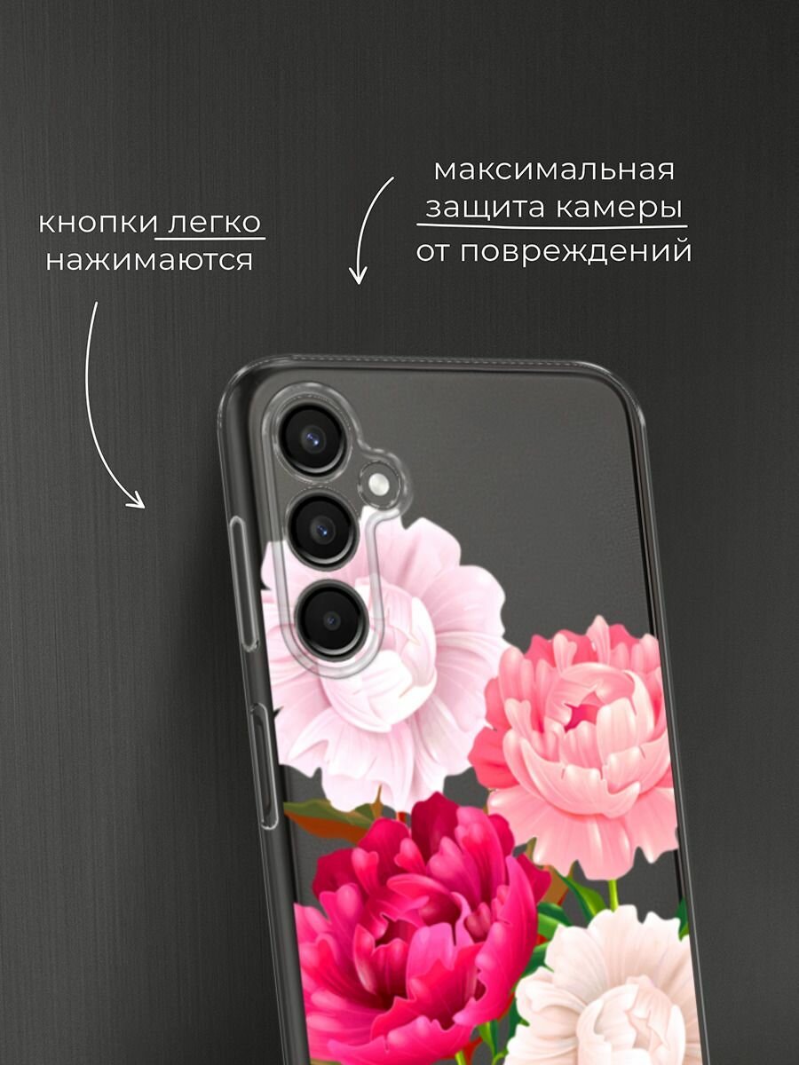 Чехол на Samsung Galaxy A24 / Самсунг Галакси A24 с принтом "Большие пионы", прозрачный — фото 1