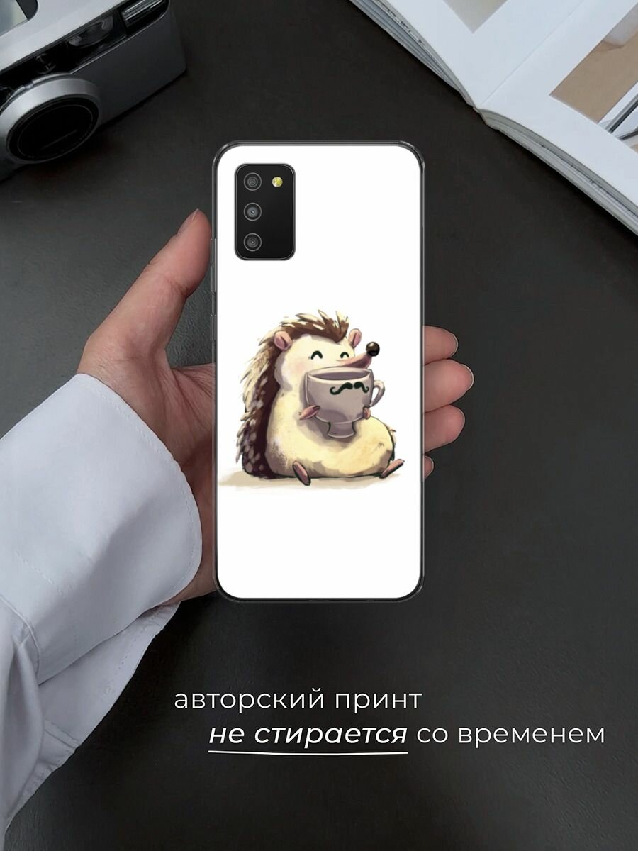 Чехол на Samsung Galaxy A02s / Самсунг Галакси A02s с принтом "Еж кофеман" — фото 1