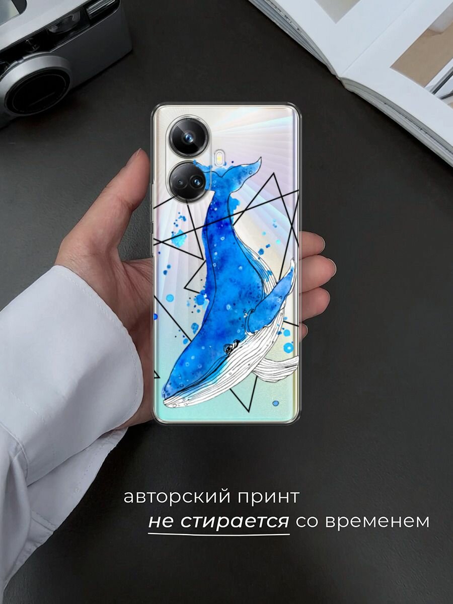 Чехол на Realme 10 Pro+ / Реалми 10 Про+ с принтом "Кит графика", прозрачный — фото 1