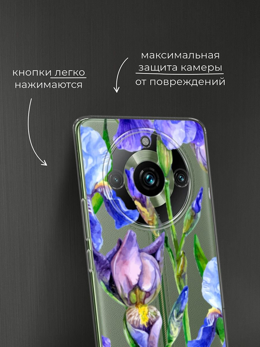 Чехол на Realme 11 Pro / Реалми 11 Про с принтом "Синие ирисы", прозрачный — фото 1