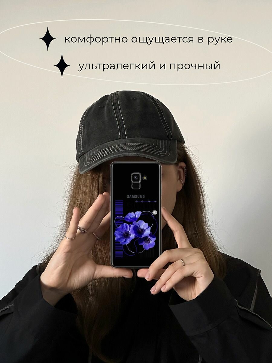 Чехол на Samsung Galaxy A8 + / Самсунг Галакси А8 Плюс 2018 с принтом "Завораживающие анемоны", прозрачный — фото 1