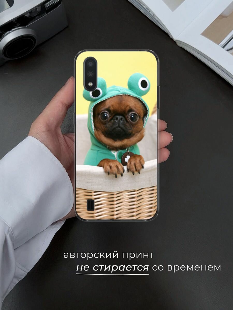 Чехол на Samsung Galaxy A01 / Самсунг Гэлакси А01 с принтом "Собачка в шапке лягушки" — фото 1