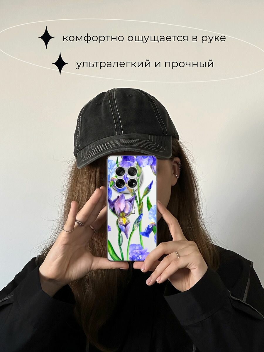 Чехол на OnePlus 13 / Ван Плас 13 с принтом "Синие ирисы", прозрачный — фото 1