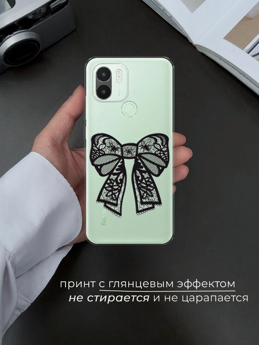 Чехол на Xiaomi Redmi A1+/Redmi A2+/Poco C51/C50 / Редми A1+ с принтом "Черный сетчатый бант 2" — фото 1