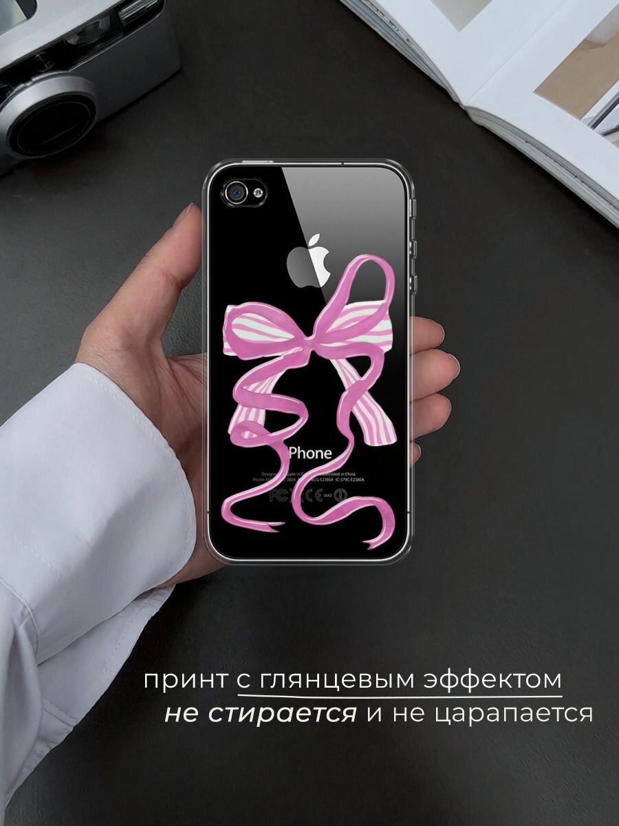 Чехол на Apple iPhone 4/4S / Айфон 4/4S с принтом "Полосатый розовый бант 2" — фото 1