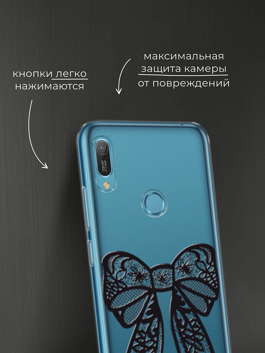 Чехол на Honor 8A/8A Pro/Huawei Y6s/Y6 2019 / Хонор 8А с принтом "Черный сетчатый бант 2" — фото 1