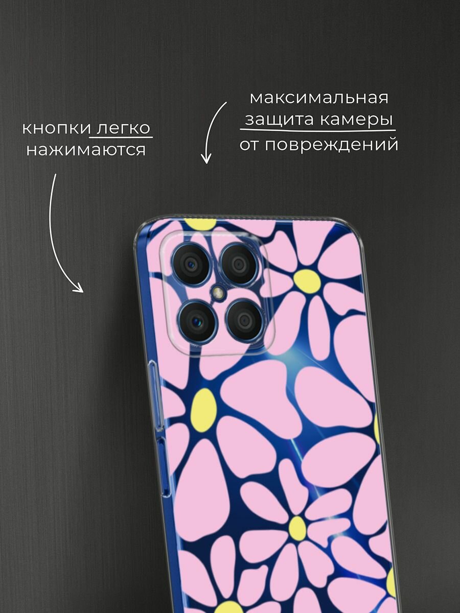 Чехол на Honor X8 / Хуавей X8 с принтом "Розовые лепестки 2", прозрачный — фото 1