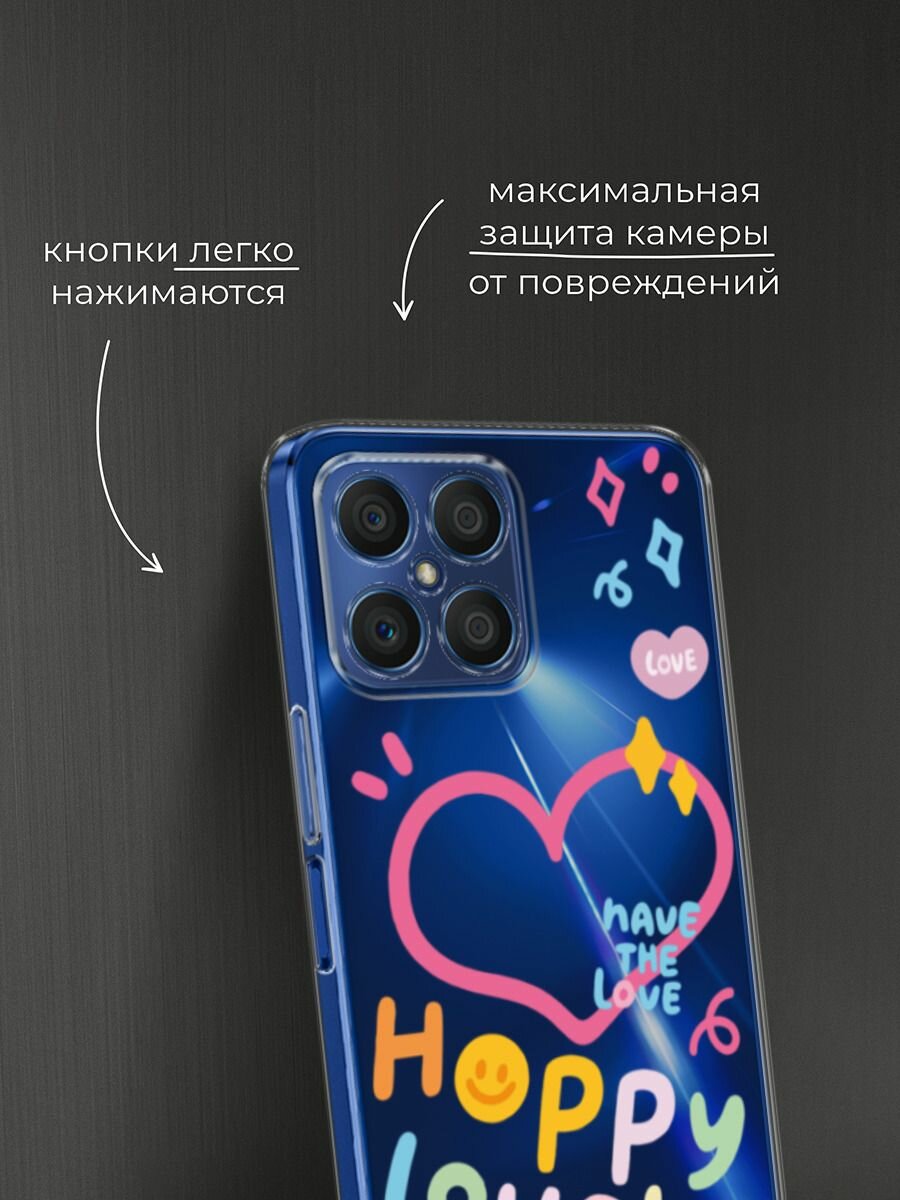 Чехол на Honor X8 / Хуавей X8 с принтом "Happy lovely", прозрачный — фото 1