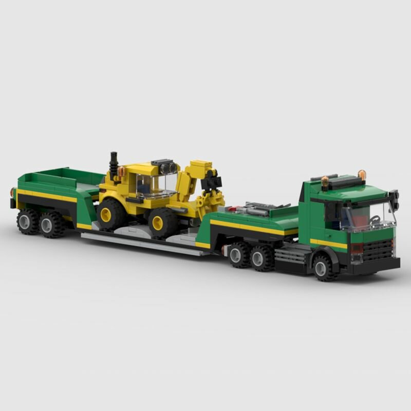 Строительные блоки MOC, зеленый грузовик + желтый прицеп, обучающие частицы, пластиковая конструкция для создания моделей, сборные модели детских игрушечных блоков