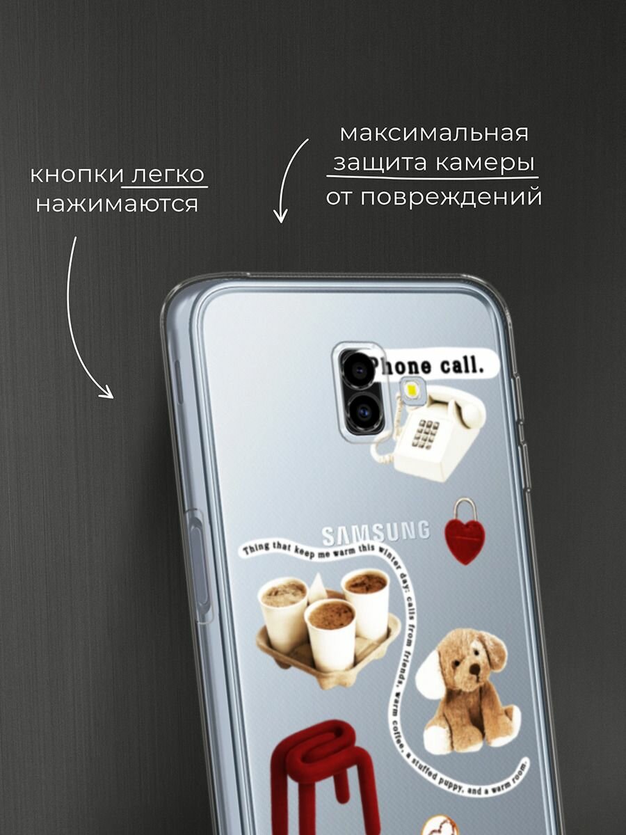 Чехол на Samsung Galaxy J6 + / Самсунг Галакси J6 Плюс 2018 с принтом "Phone call", прозрачный — фото 1