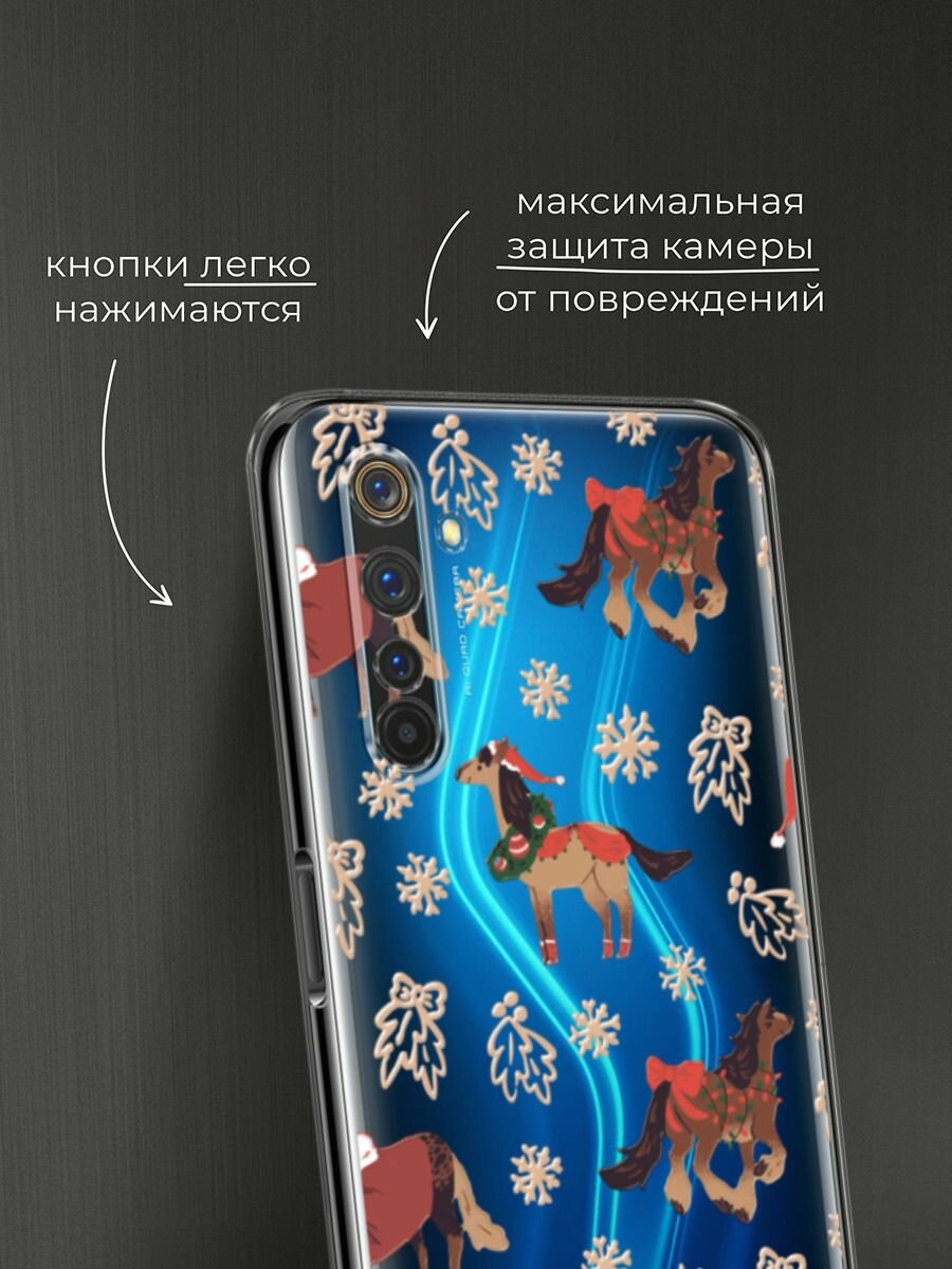 Чехол на Realme 6 Pro / Реалми 6 Про с принтом "Новогодние лошадки 2" — фото 1