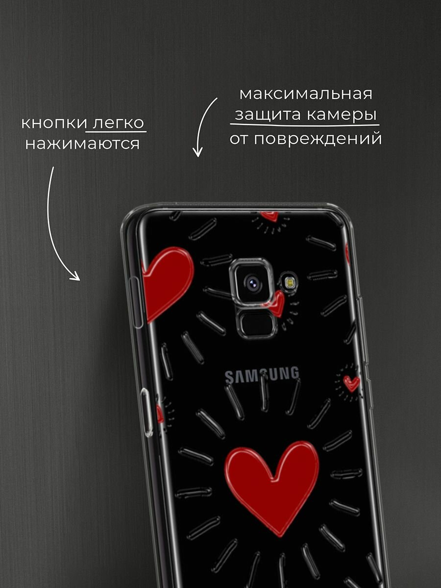 Чехол на Samsung Galaxy A8 + / Самсунг Галакси А8 Плюс 2018 с принтом "Бордовые сердца паттерн" — фото 1