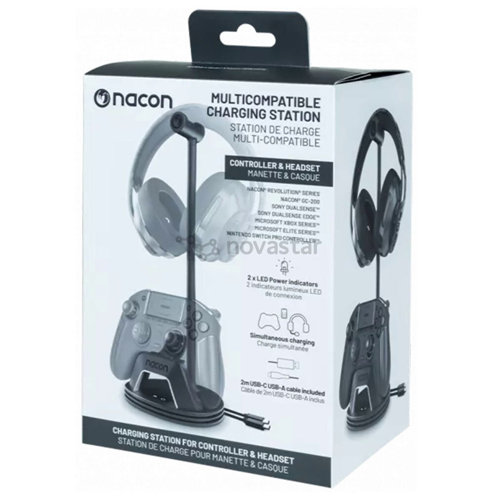 Зарядная станция NACON Multicompatible, для контроллера и гарнитуры, черная