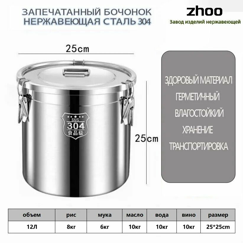 Бочка для транспортировки, Нержавеющая сталь, 12 л