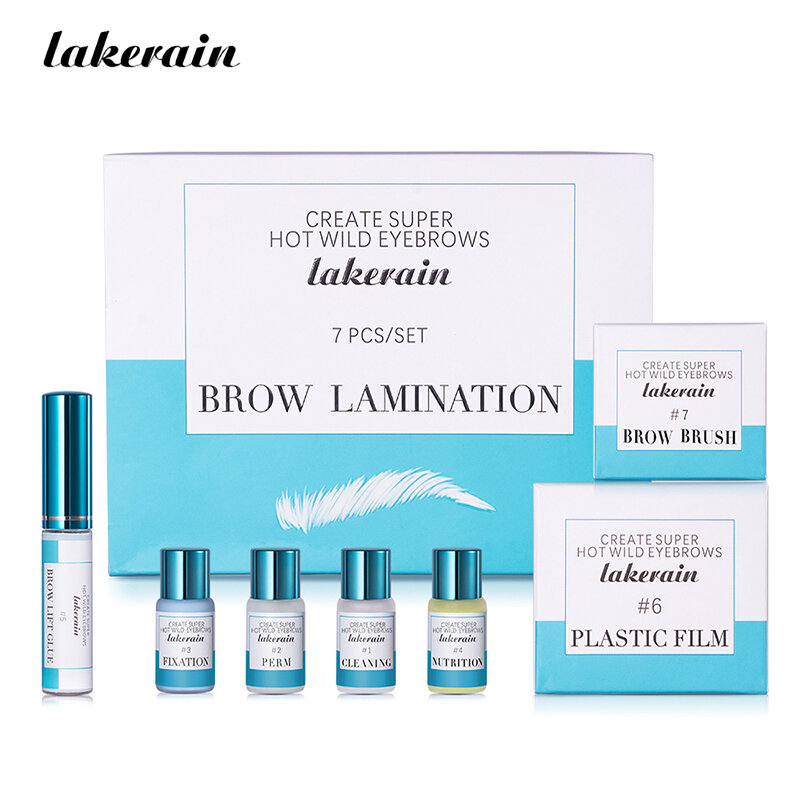 Набор для ламинирования бровей полупостоянного подъема для салонов красоты и дома Styling Perming Setting Curling Brow Laminationet, включает 1 плёнку, 1 кисть для подъема бровей, 1 очиститель, 1 лосьон для перминга, 1 лосьон для фиксации, 1 лосьон для