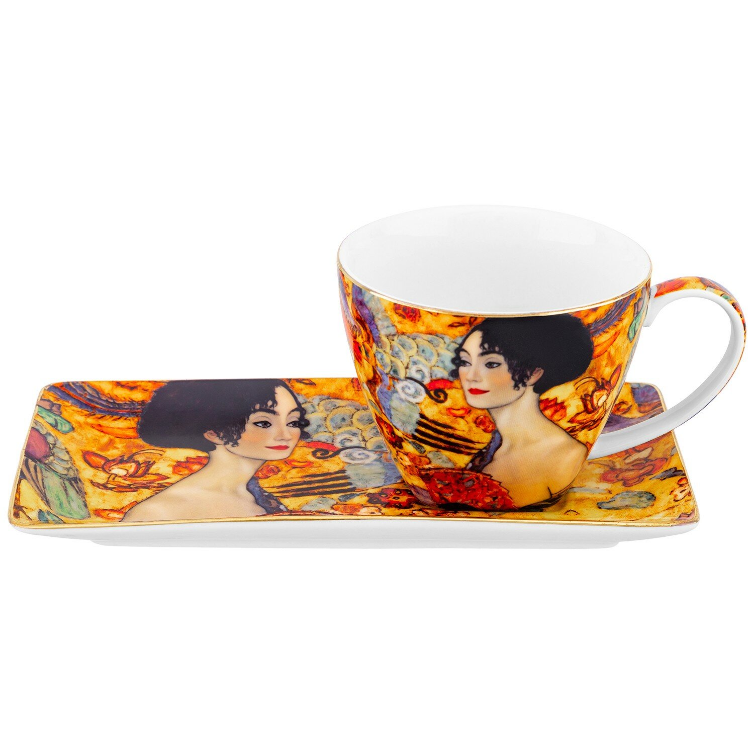 Дама с веером пара чайная из фарфора 250 мл, элегантный набор для чаепития