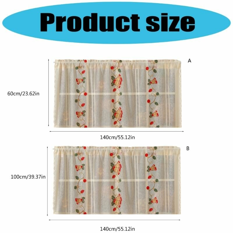 Кружевные рождественские занавески с вышивкой в виде колокольчиков-Рождественские носки-140*100 см