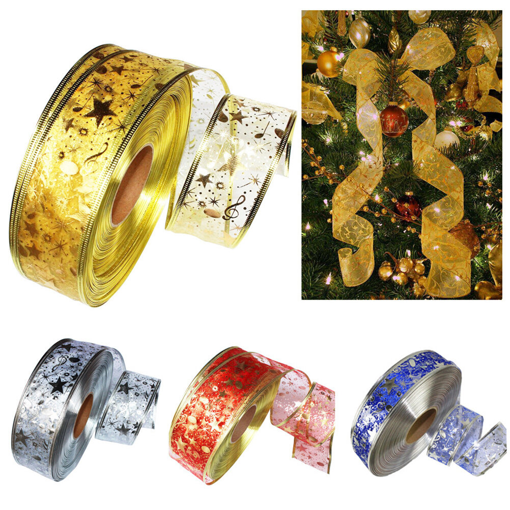 4 Rolls 2m Organza Ribbon Bling Star Printed Ribbons for Wedding Gift Package Christmas Decoration