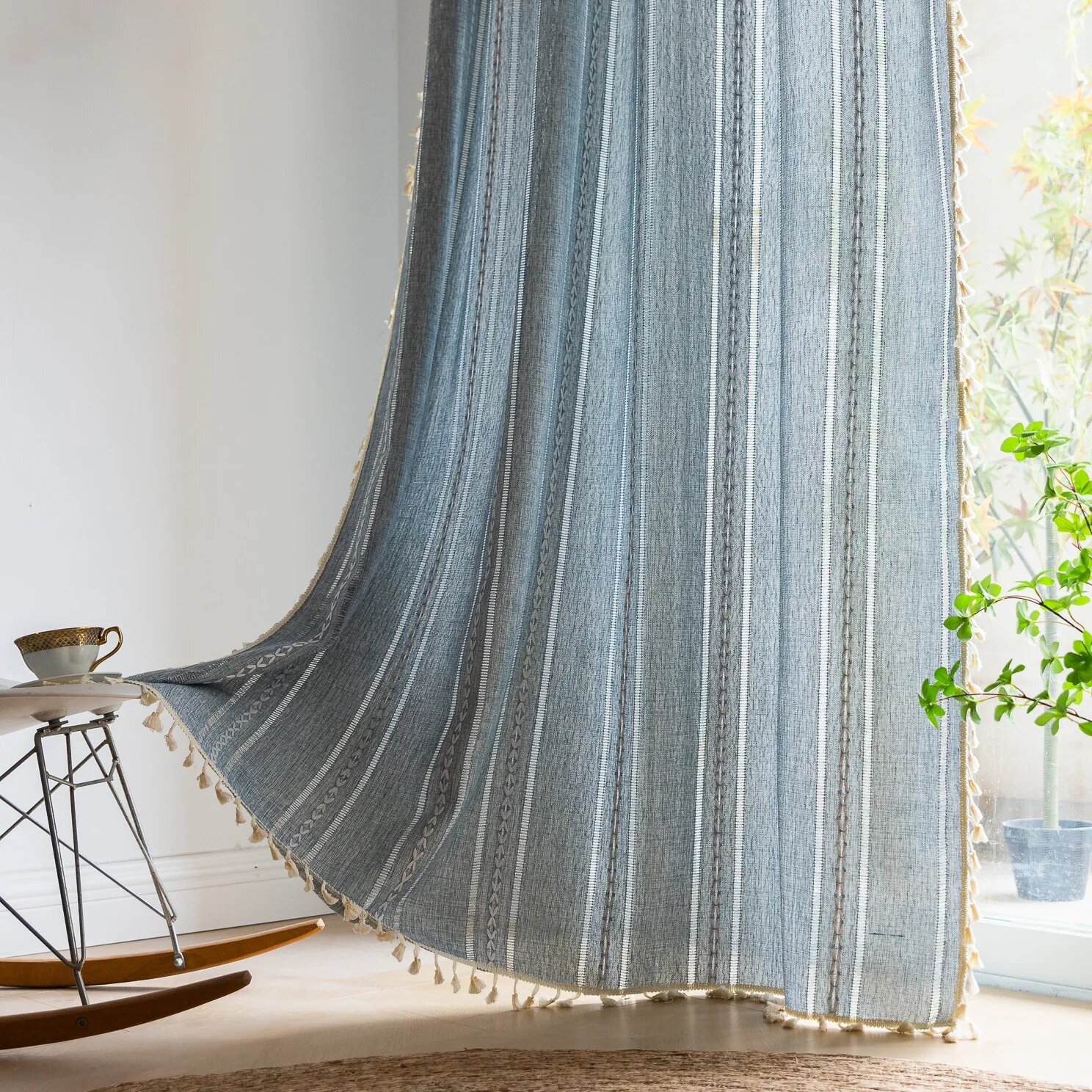Полузатемняющие шторы из хлопка и льна Boho, green, W140xH260cm