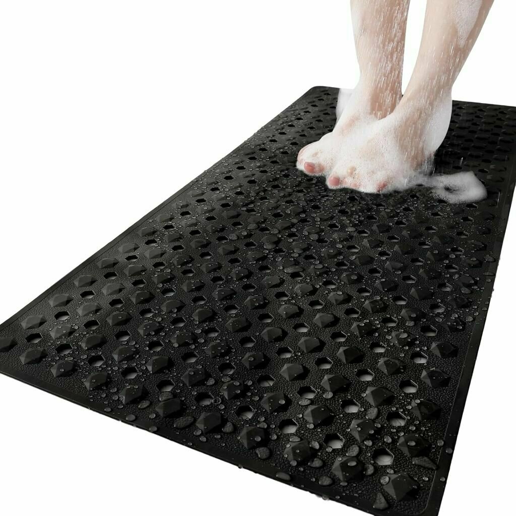 Коврик для душа Мощный захват Нескользящий водонепроницаемый длинный коврик ванной комнаты большого размера со сливными отверстиями